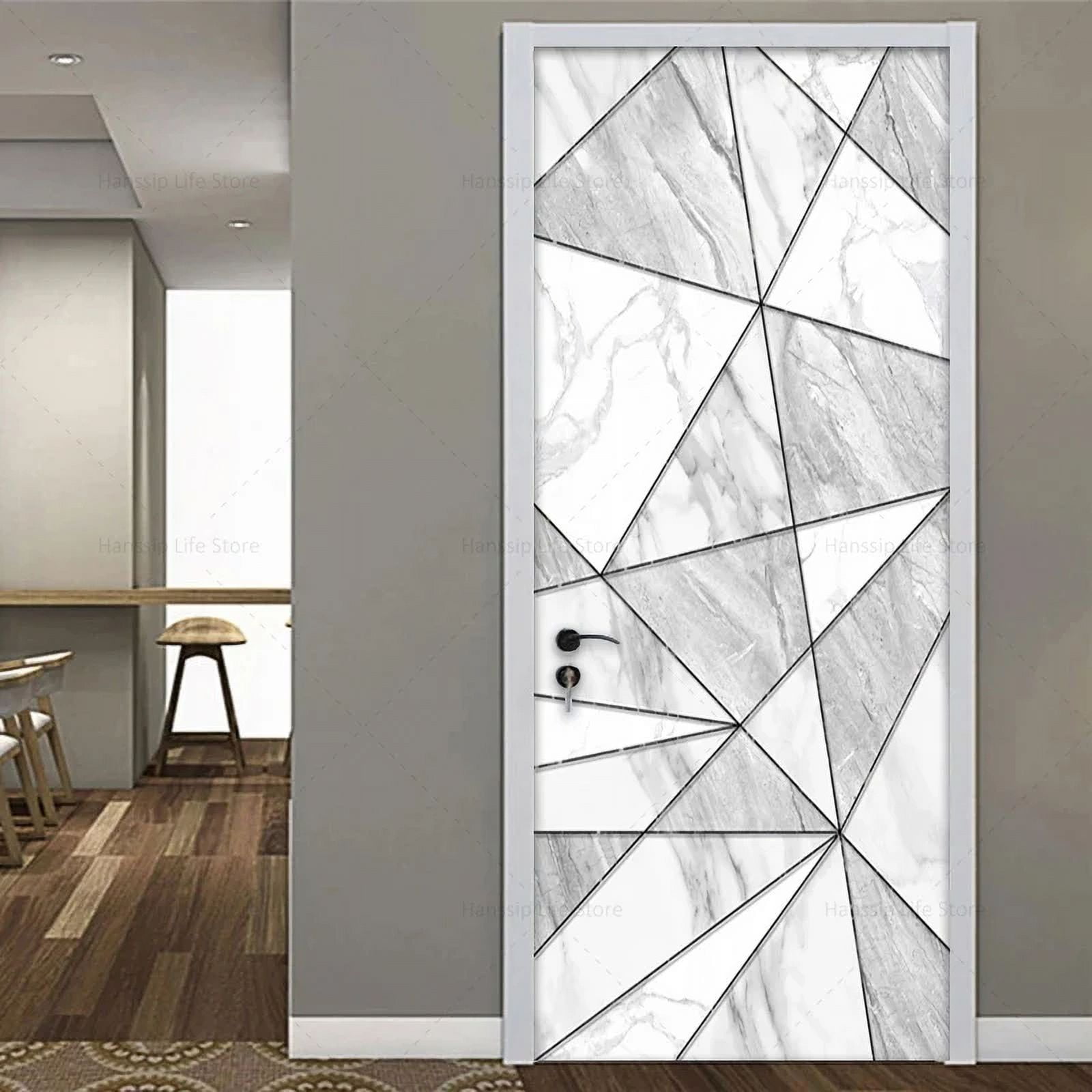 3D Modern Door Sticker PVC Self-Adhesive Wall Sticker Decoration Geometric Fashion Poster ...