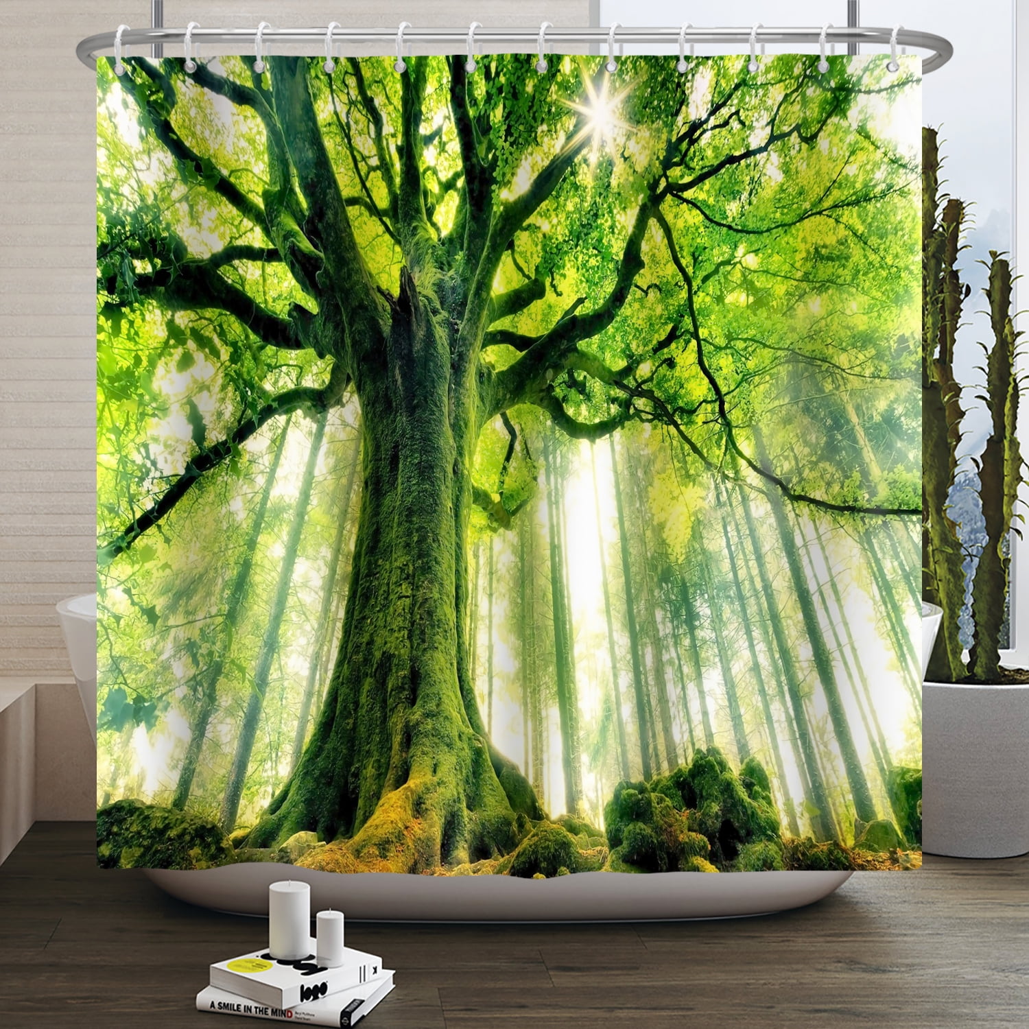 3D Modern Forest Shower Curtain Tree Nature Landscape Green Plants ...