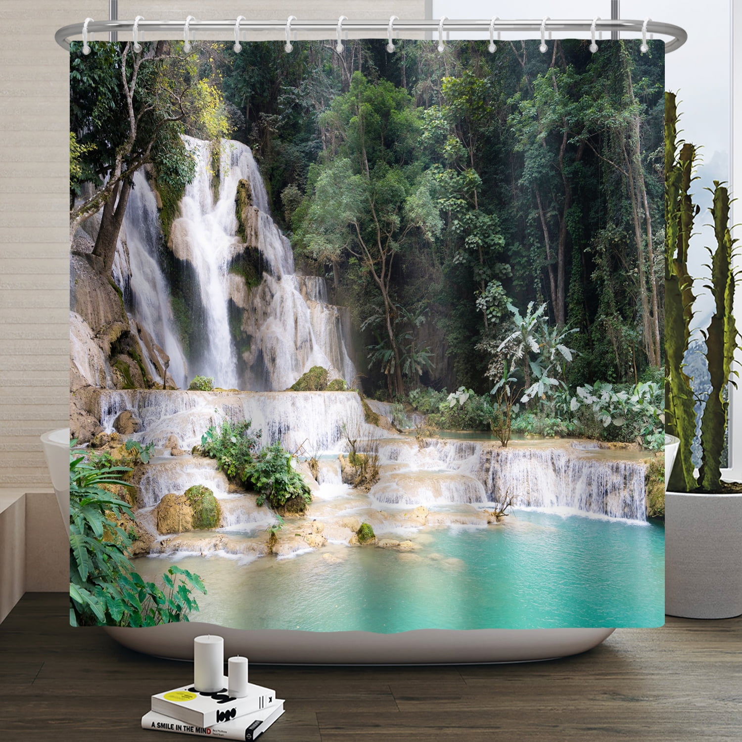3D Modern Forest Shower Curtain Tree Nature Landscape Green Plants ...