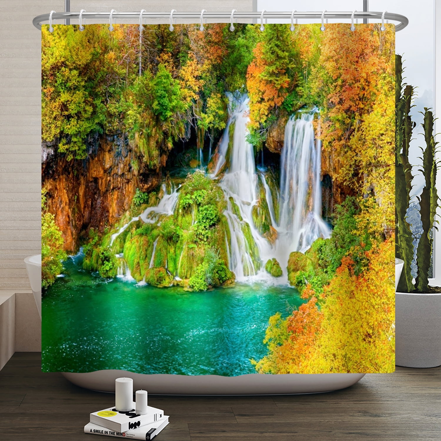 3D Modern Forest Shower Curtain Tree Nature Landscape Green Plants ...
