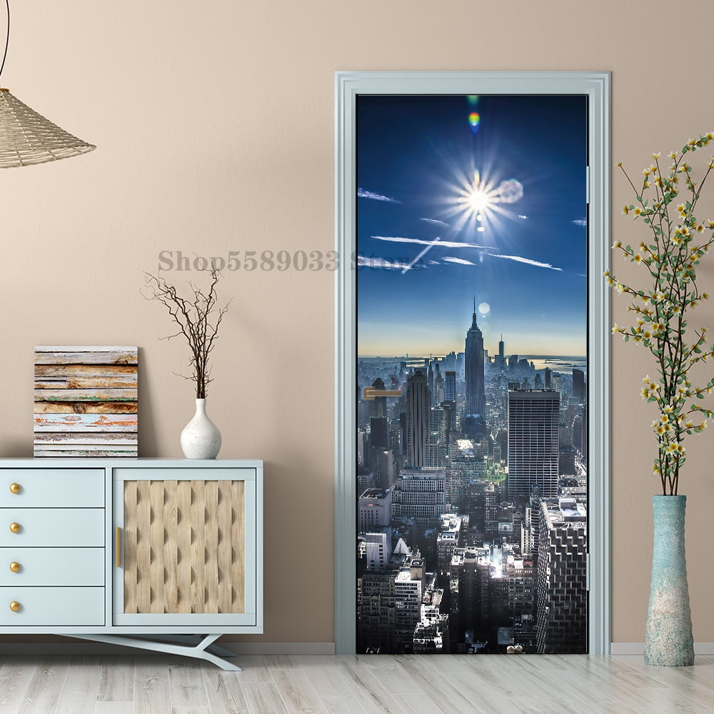 3D Modern Geometric Door Stickers Full Cover Wallpaper Adhesive For ...