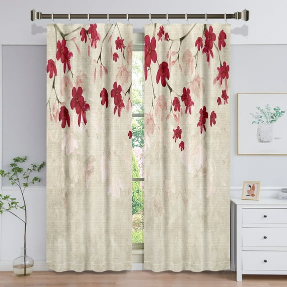 3D Modern Home Furnishings Red Flower Curtains 2 Panel Simple Style ...