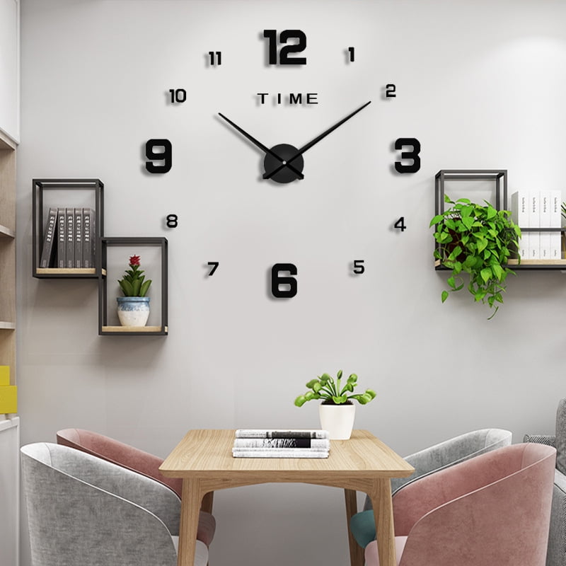 3D Modern Simple Punch-Free Creative Wall Clock Living Room Art DIY ...