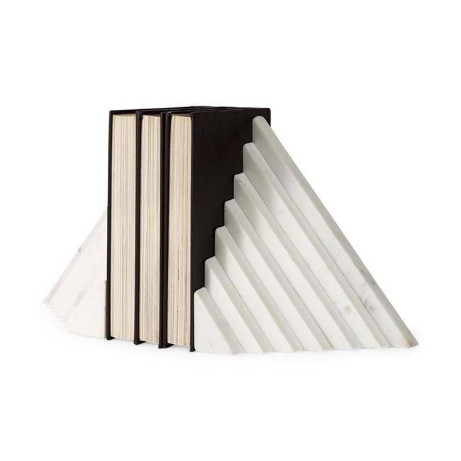 3D Modern Stepped Triangle Marble Bookends, White - Walmart.com