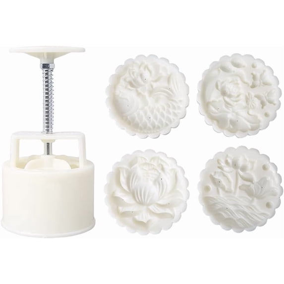 3D Mold Set 150g 200g Flower Fish Patterns Moon Cake Mold Press Safe ...