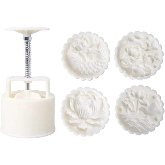 3D Mold Set 150g 200g Flower Fish Patterns Moon Cake Mold Press Safe ...