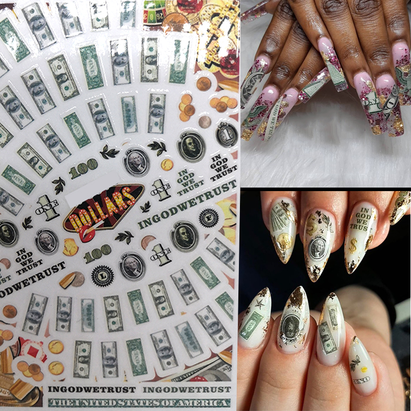 3D Money Dollar Sign Nail Art Stickers Decal Wealthy Rich Style Self ...
