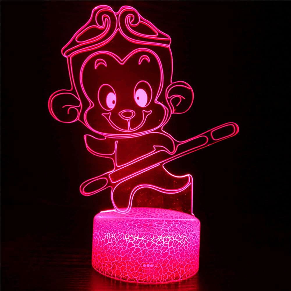 3D Monkey Night Light Table Desk Optical Illusion Lamps 7 Color ...