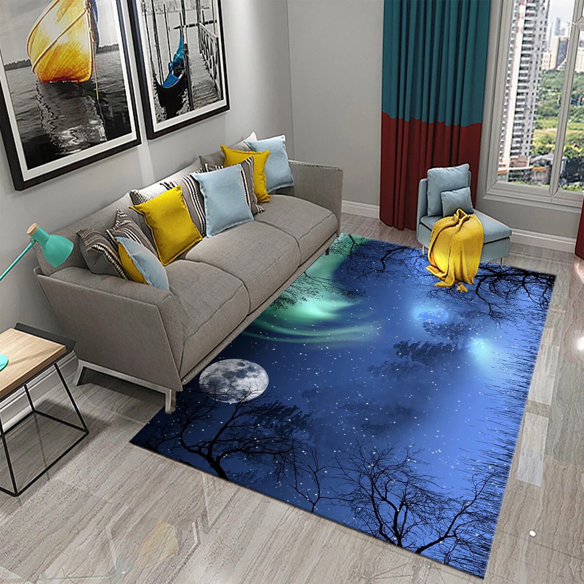 3D Moon Night Forest Carpet Sky Star Forest Tree Theme Rugs Bathroom ...