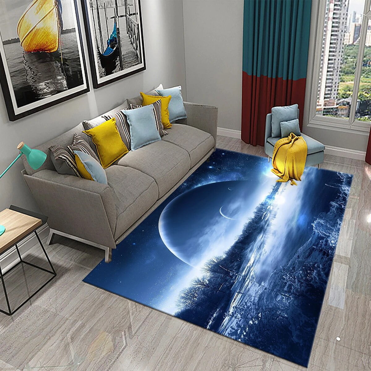 3D Moon Night Forest Carpet Sky Star Forest Tree Theme Rugs Bathroom ...