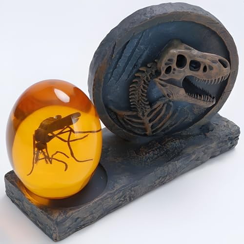 3D Mosquito in Amber & Jurassic Fossil Medallion – Dinosaur Skeleton ...
