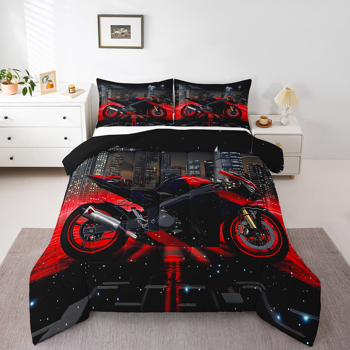 3D Motorcycle Queen Comforter Set,Dirt Bike Motocross Lightweight Bed ...