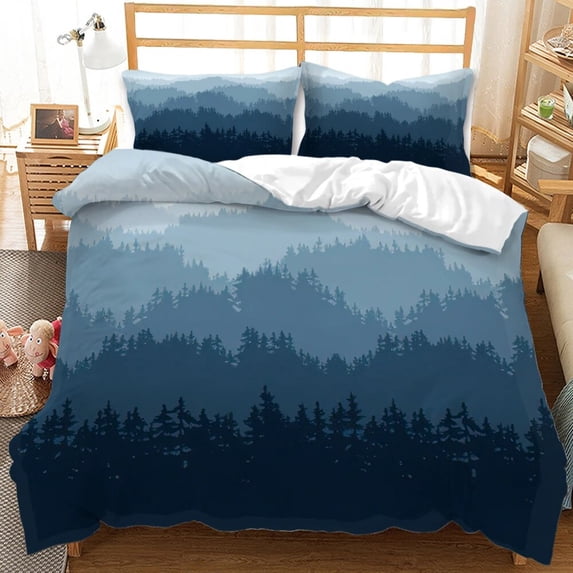 3D Mountain Forest Duvet Cover Set Snow Mountain Winter Theme King Size ...