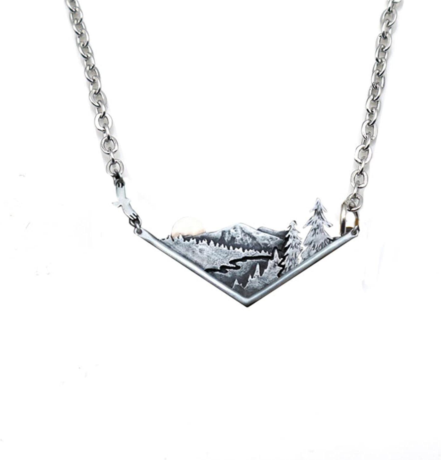 3D Mountain Range Necklace for Women Unique Antique Silver Wandering ...