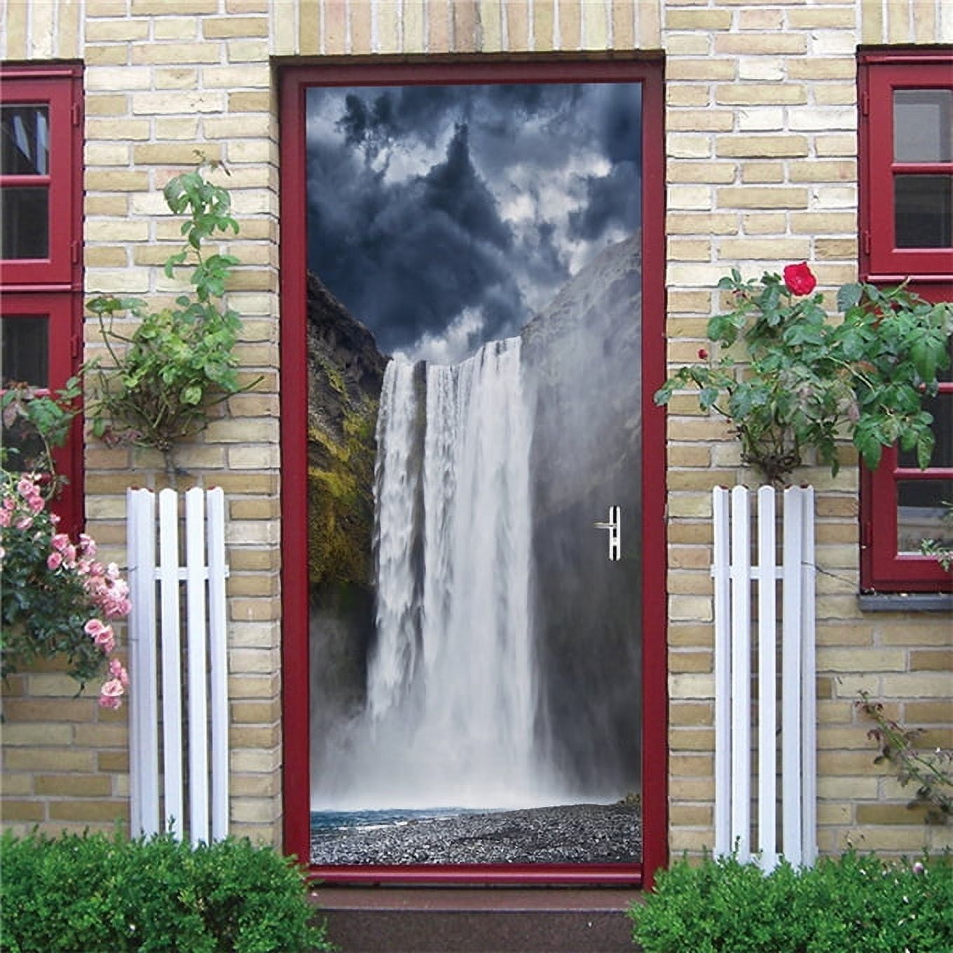 3D Mountain Stream Waterfall Door Sticker Home Design Wallpaper ...