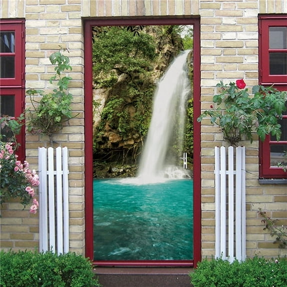 3D Mountain Stream Waterfall Door Sticker Home Design Wallpaper ...