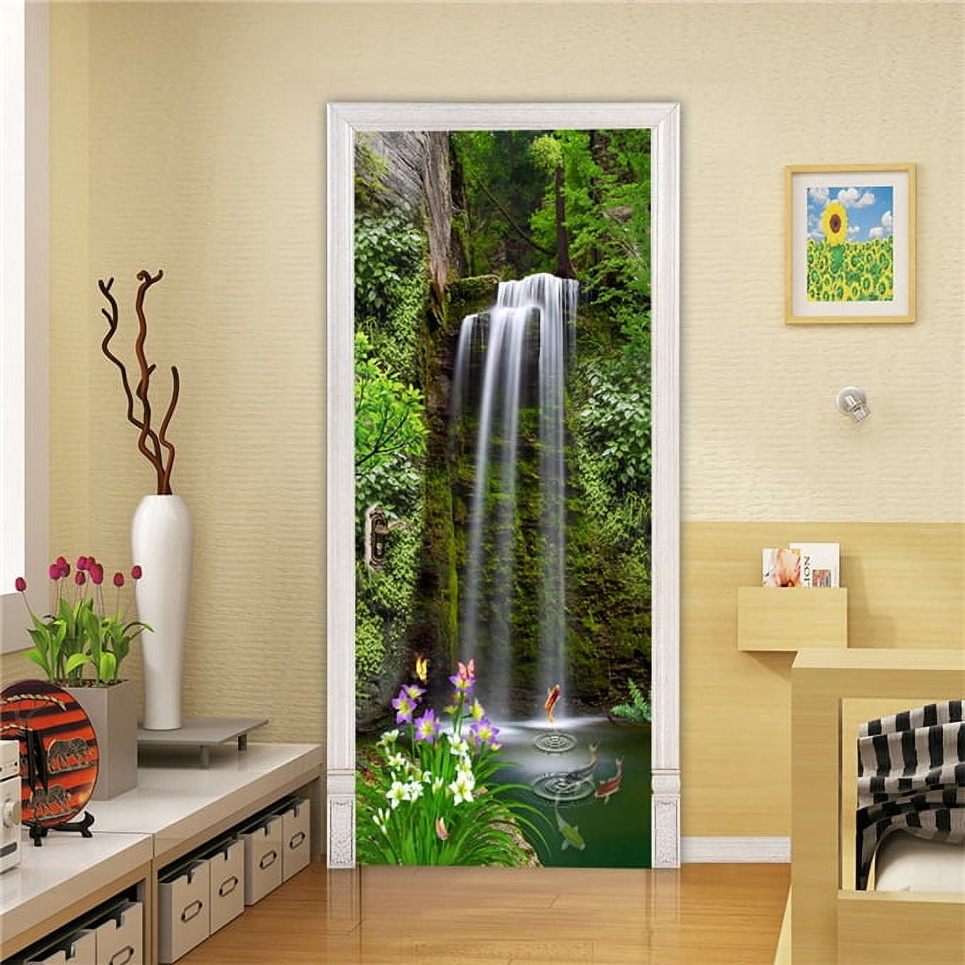 3D Mountain Stream Waterfall Door Sticker Home Design Wallpaper ...