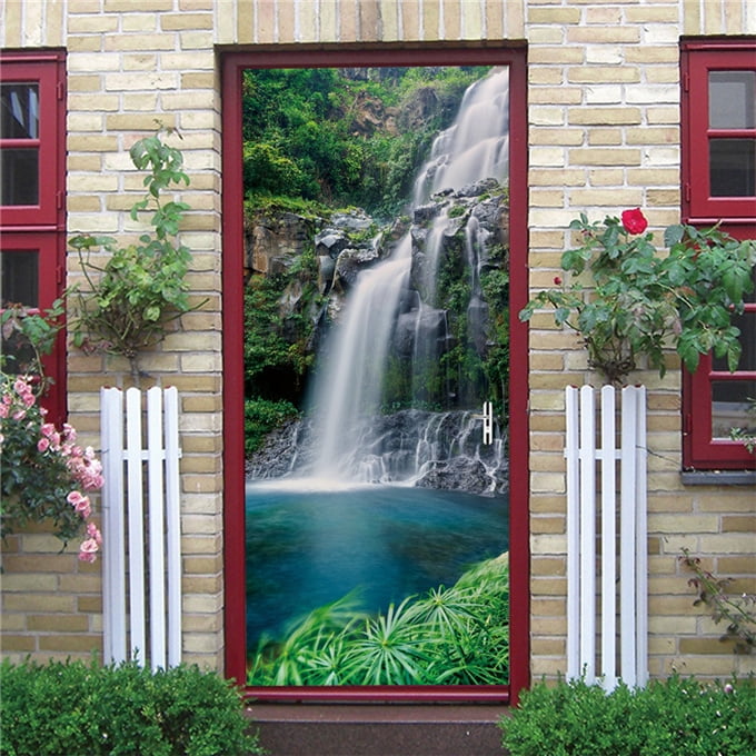 3D Mountain Stream Waterfall Door Sticker Home Design Wallpaper ...