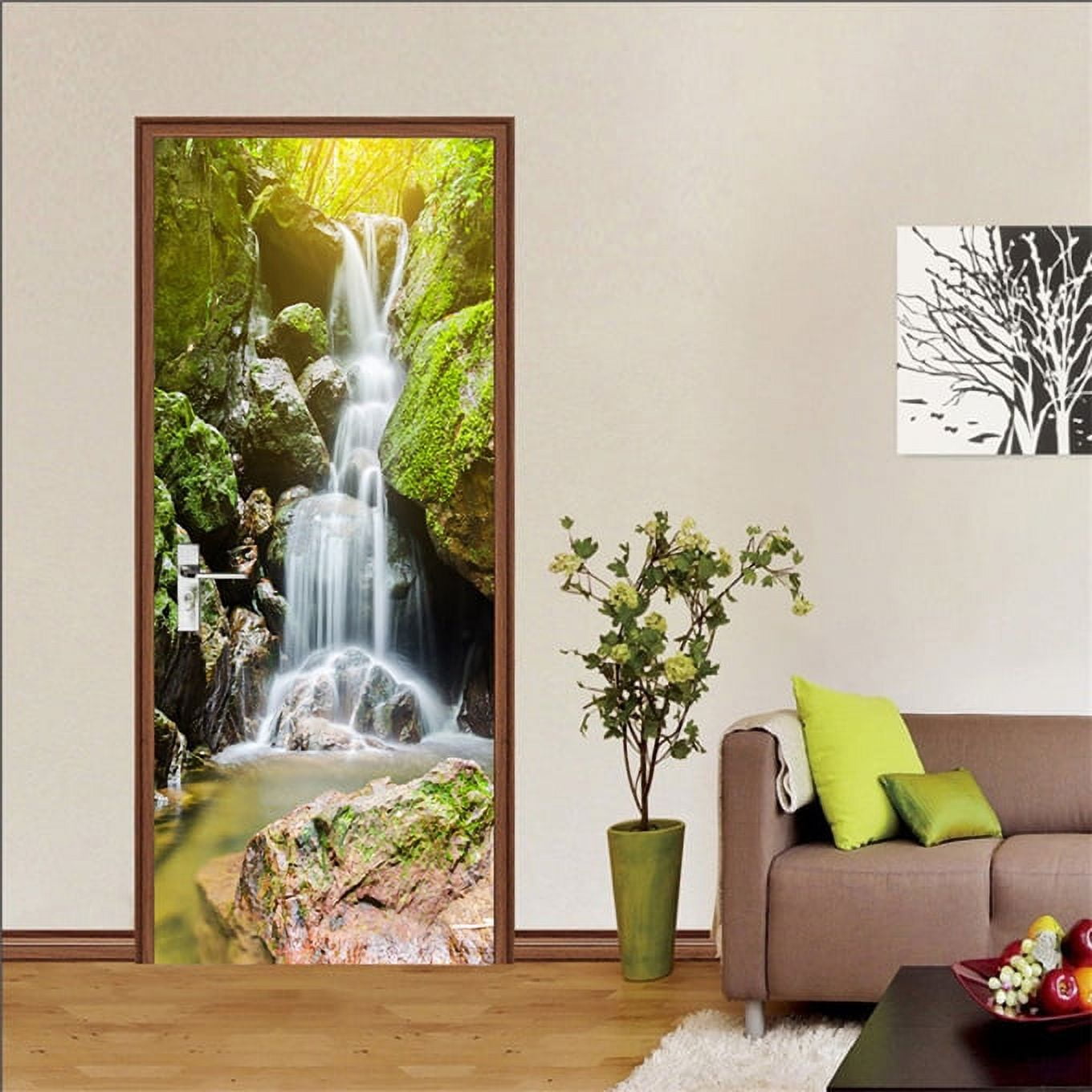 3D Mountain Stream Waterfall Door Sticker Home Design Wallpaper ...