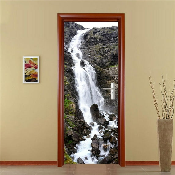 3D Mountain Stream Waterfall Door Sticker Home Design Wallpaper ...