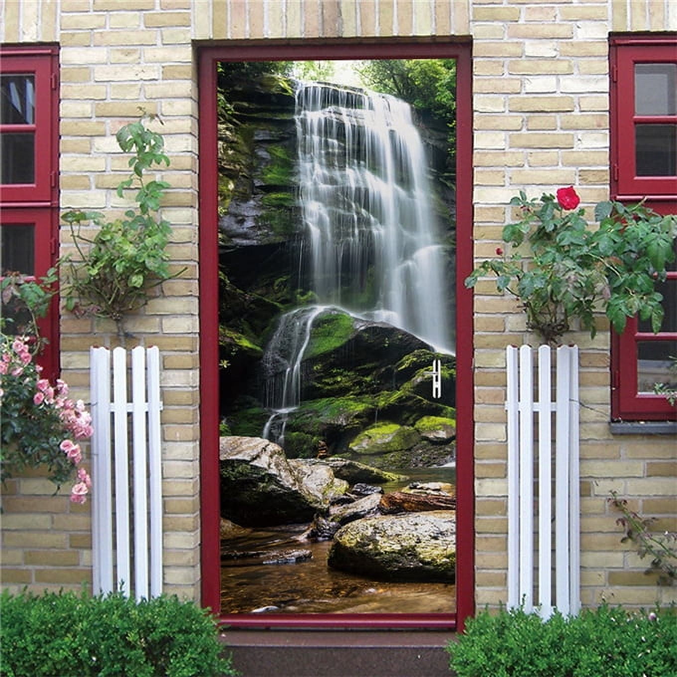 3D Mountain Stream Waterfall Door Sticker Home Design Wallpaper ...