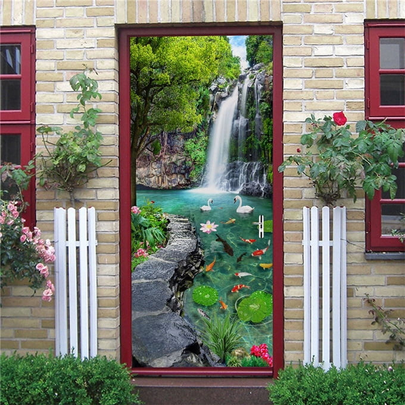 3D Mountain Stream Waterfall Door Sticker Home Design Wallpaper ...