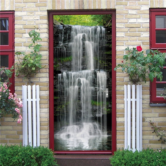 3D Mountain Stream Waterfall Door Sticker Home Design Wallpaper ...