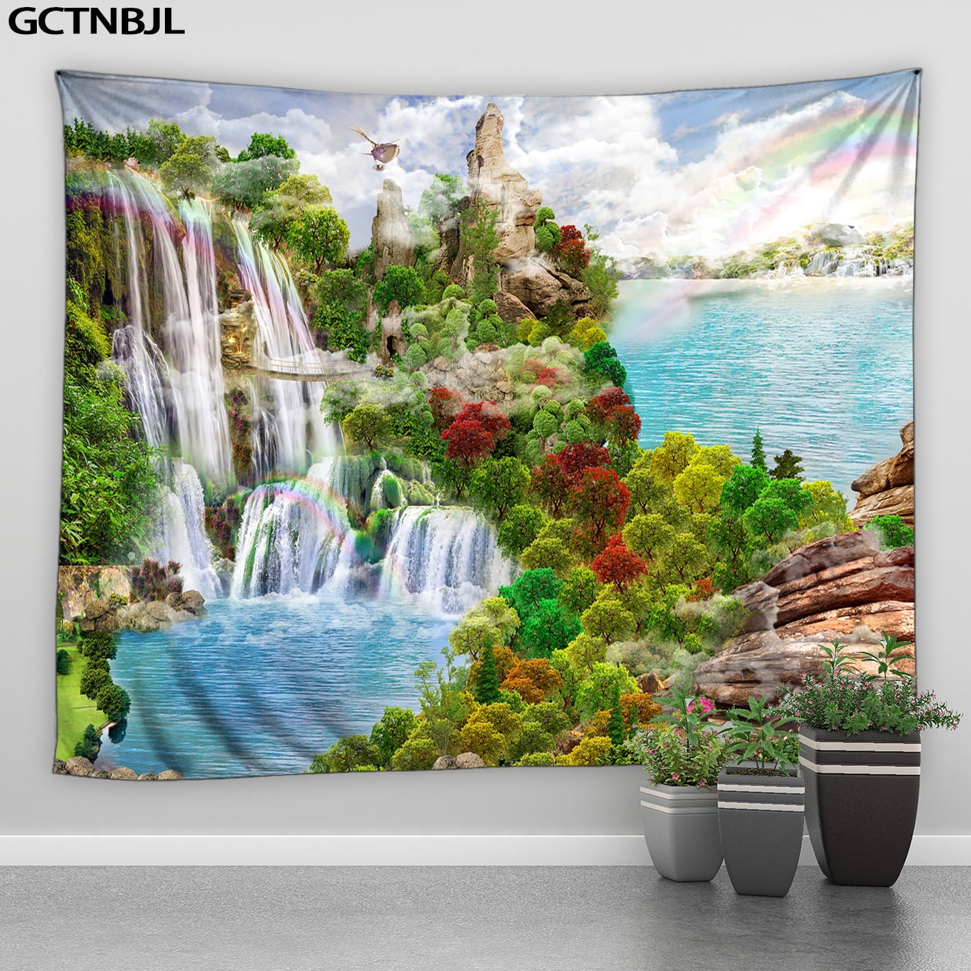 3D Mountain Village landscape Printing Tapestry Wall Hanging Aesthetic ...