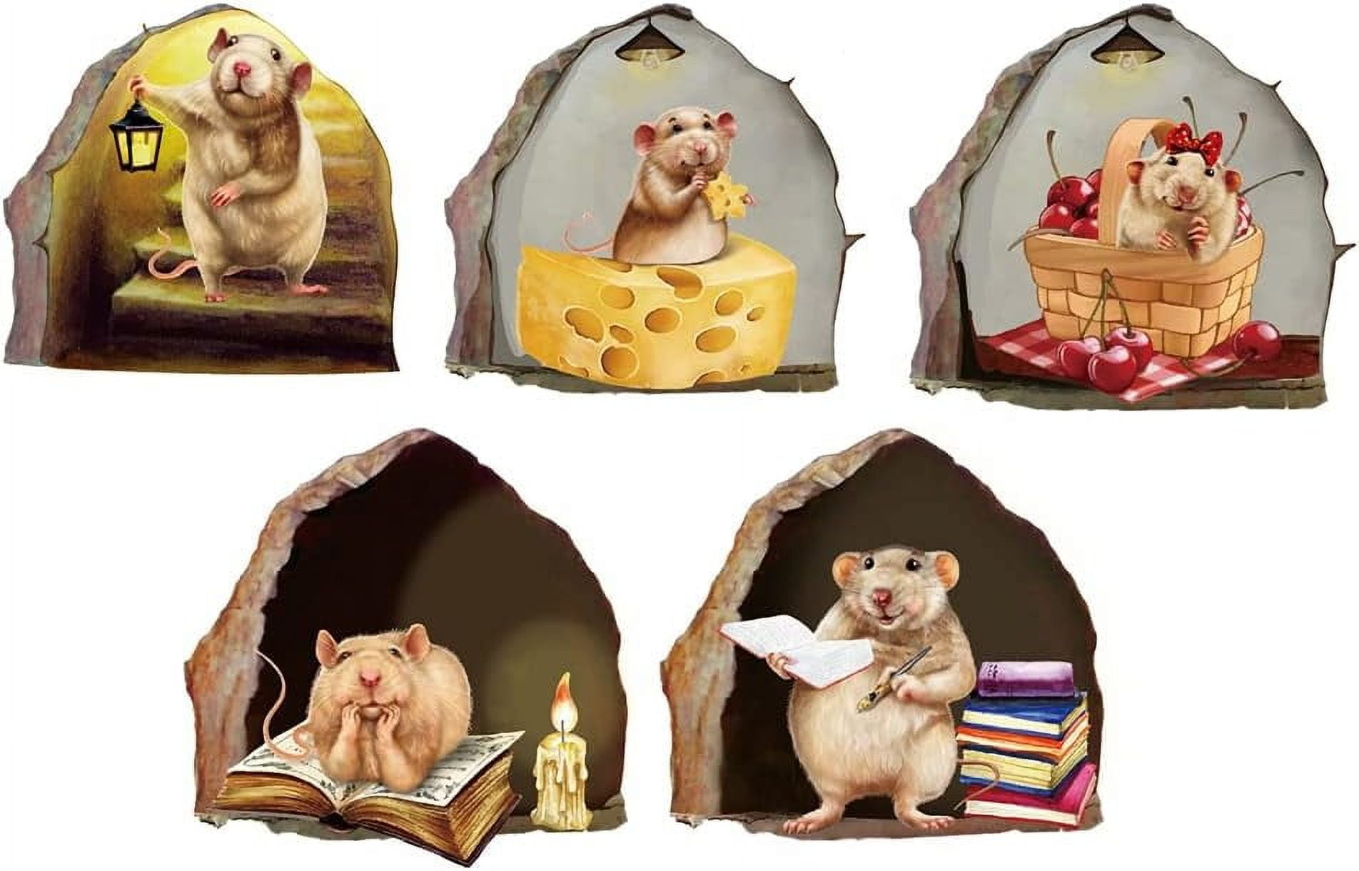 3D Mouse Hole Wall Sticker Mouse Reading Book Wall Decal Mouse Theme ...