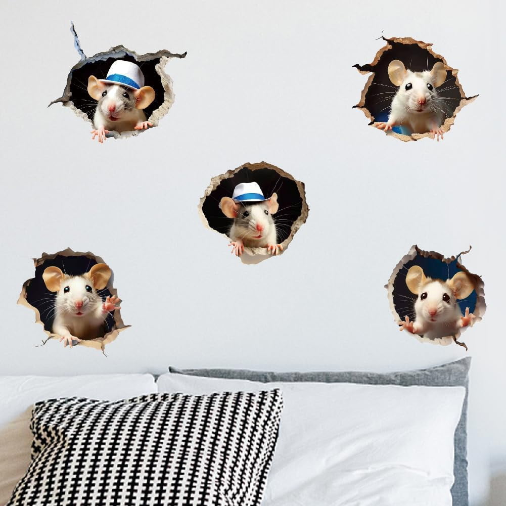 3D Mouse Wall Sticker 3D Mouse Hole Stickers Mice in a Hole Wall Decals ...