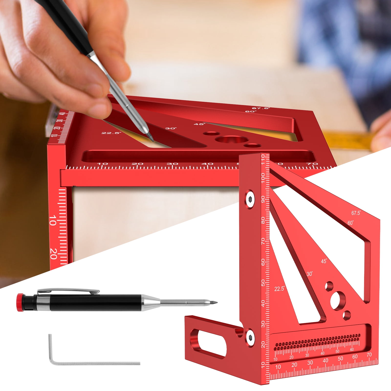 3D Multi Angle Measuring Ruler Aluminium Alloy Woodworking Square Ruler ...