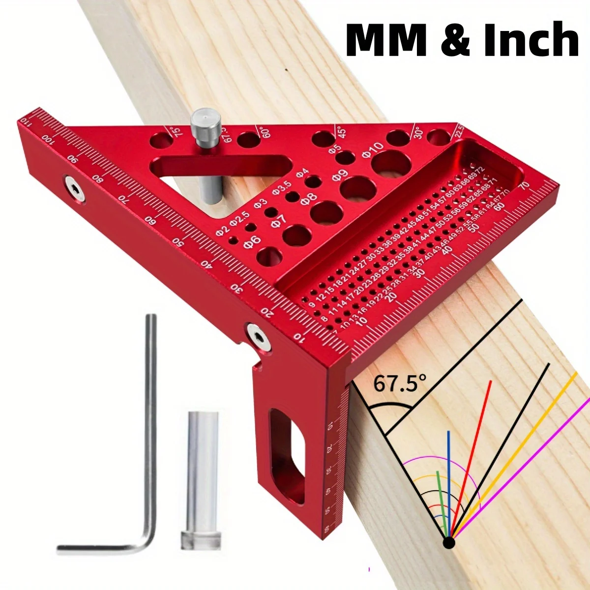 3D Multi-Angle Metric/Inch Measuring Ruler 45/90 Degree Aluminum Alloy ...