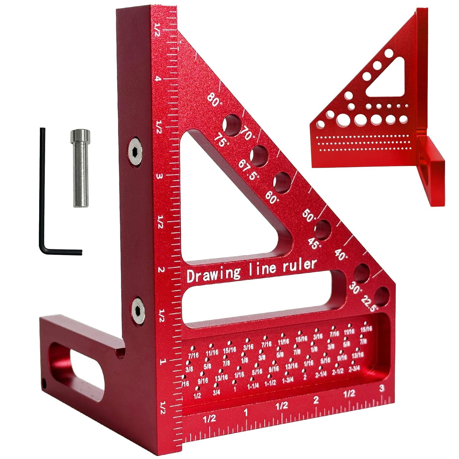 3D Multi-angle Measuring Ruler, Woodworking Square Protractor 22.5-90 ...