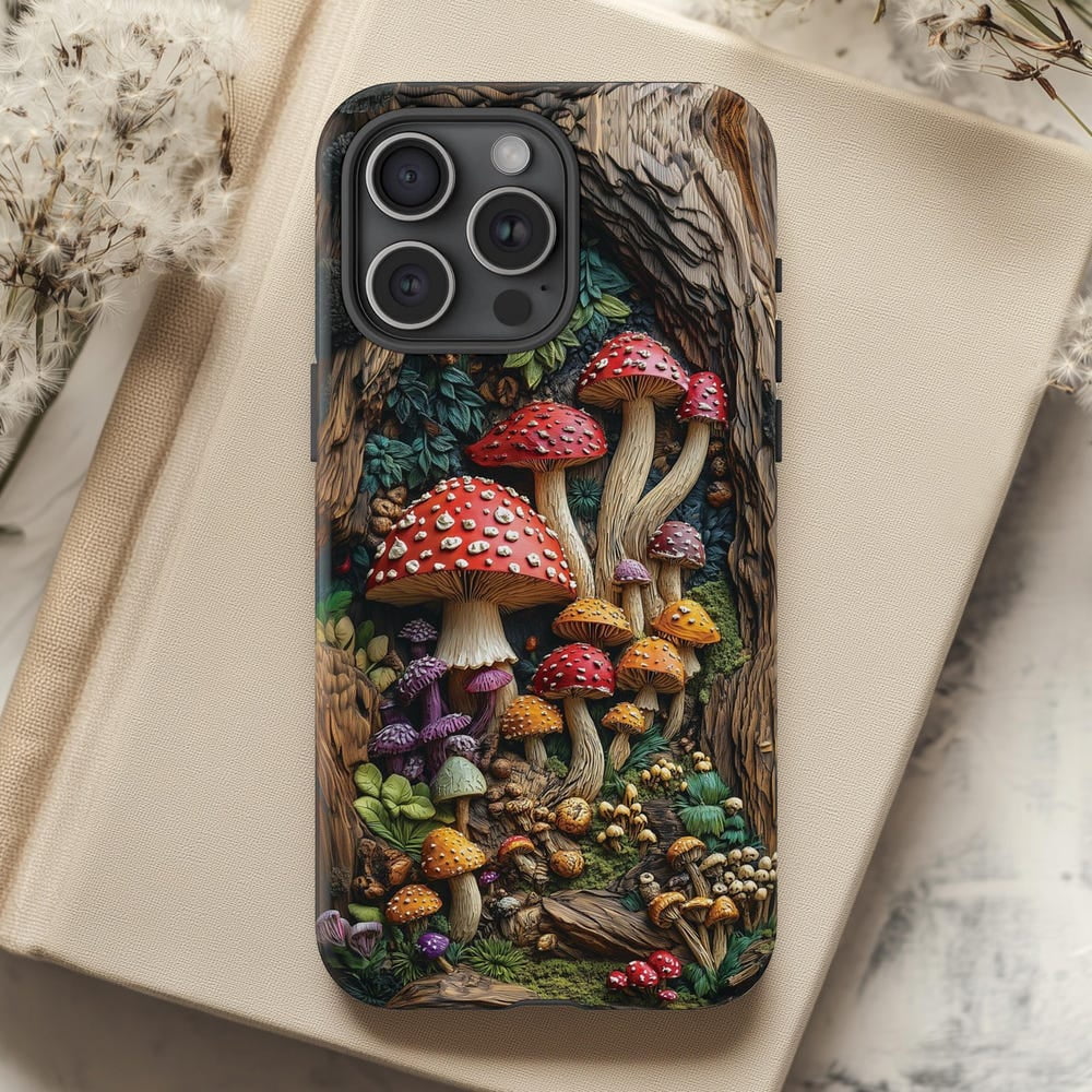 3D Mushroom Forest Wood Carved Cottagecore Phone Case for 17 16 15 14 ...