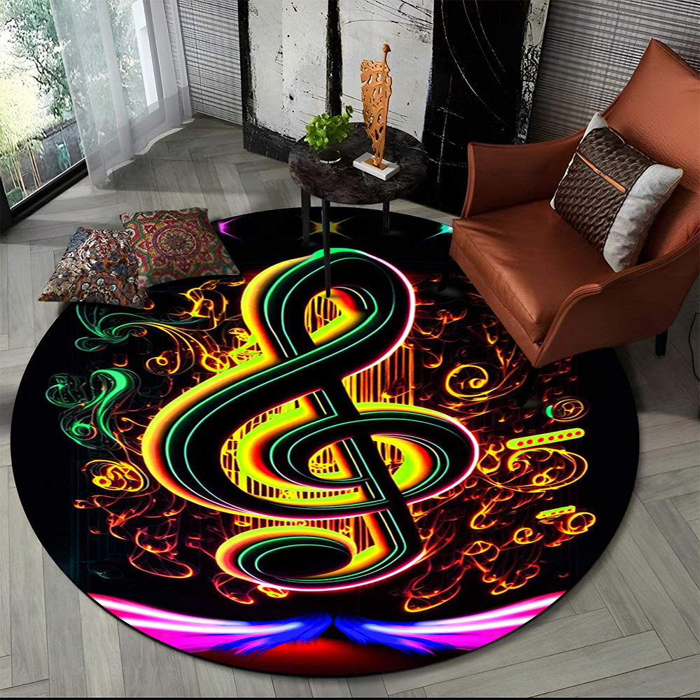3D Musical Note Piano Art Round Carpet Rug for Living Room Bedroom ...