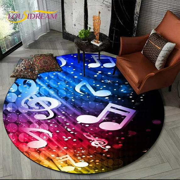 3D Musical Note Piano Art Round Carpet Rug for Living Room Bedroom ...