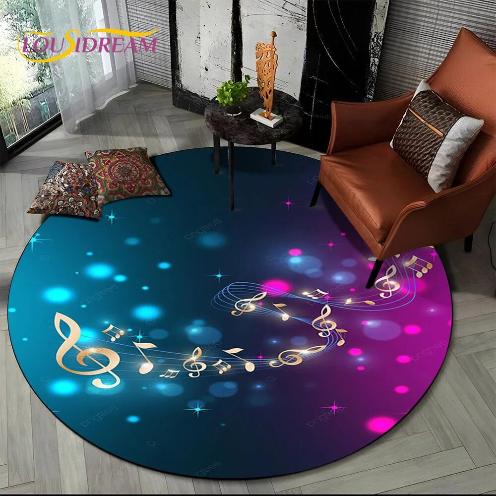 3D Musical Note Piano Art Round Carpet Rug for Living Room Bedroom ...