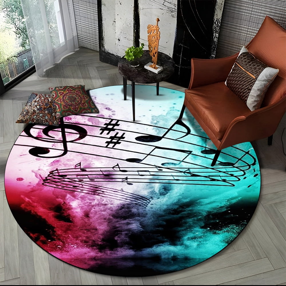 3D Musical Note Piano Art Round Carpet Rug for Living Room Bedroom ...