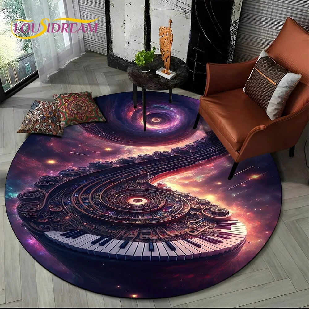 3D Musical Note Piano Art Round Carpet Rug for Living Room Bedroom ...