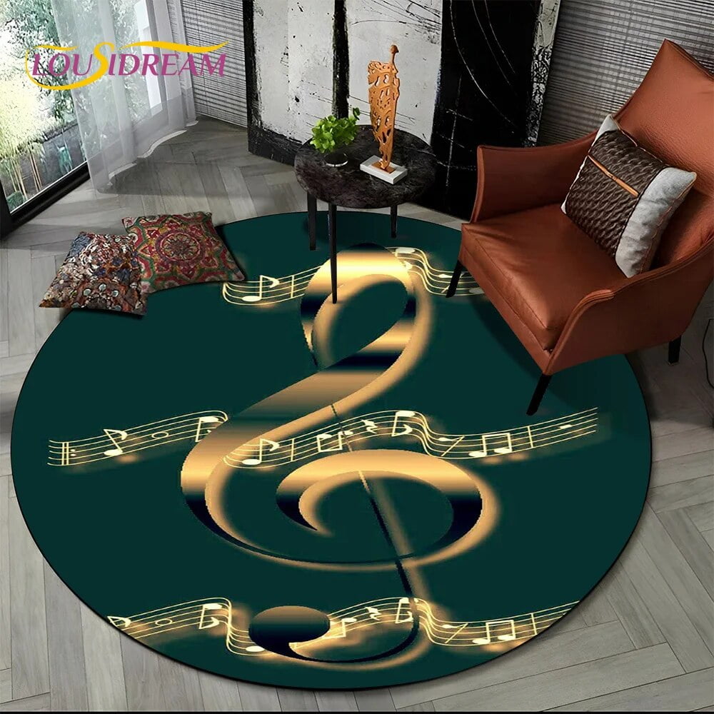 3D Musical Note Piano Art Round Carpet Rug for Living Room Bedroom ...