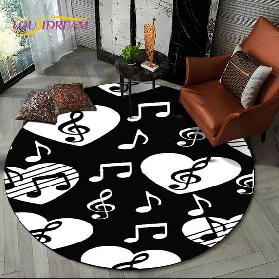 3D Musical Note Piano Art Round Carpet Rug for Living Room Bedroom ...