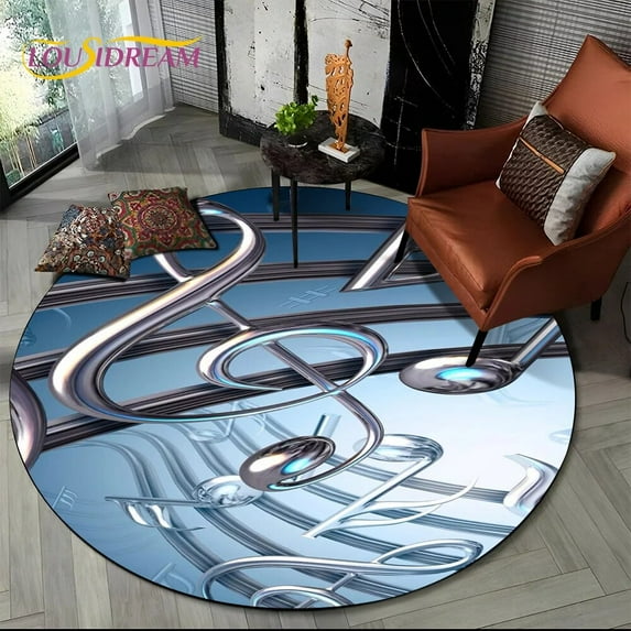 3D Musical Note Piano Art Round Carpet Rug for Living Room Bedroom ...