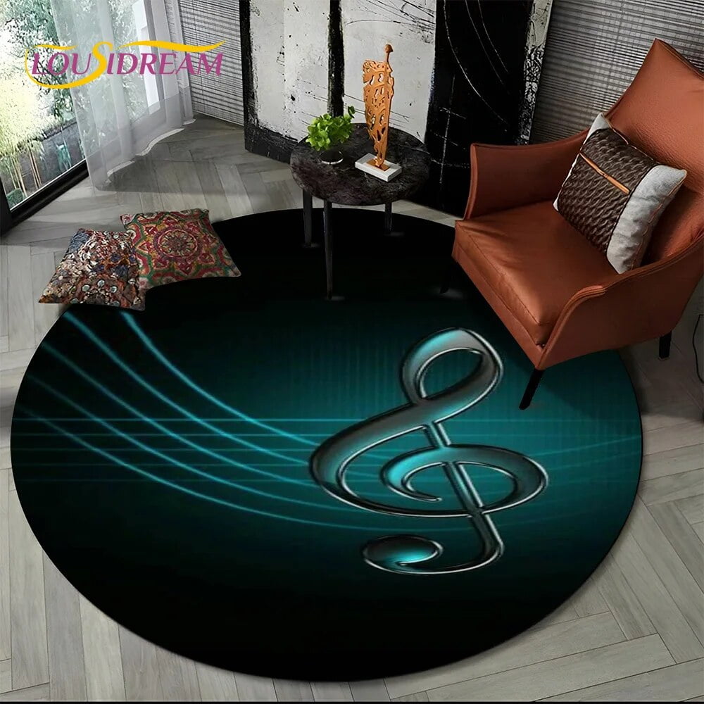 3D Musical Note Piano Art Round Carpet Rug for Living Room Bedroom ...