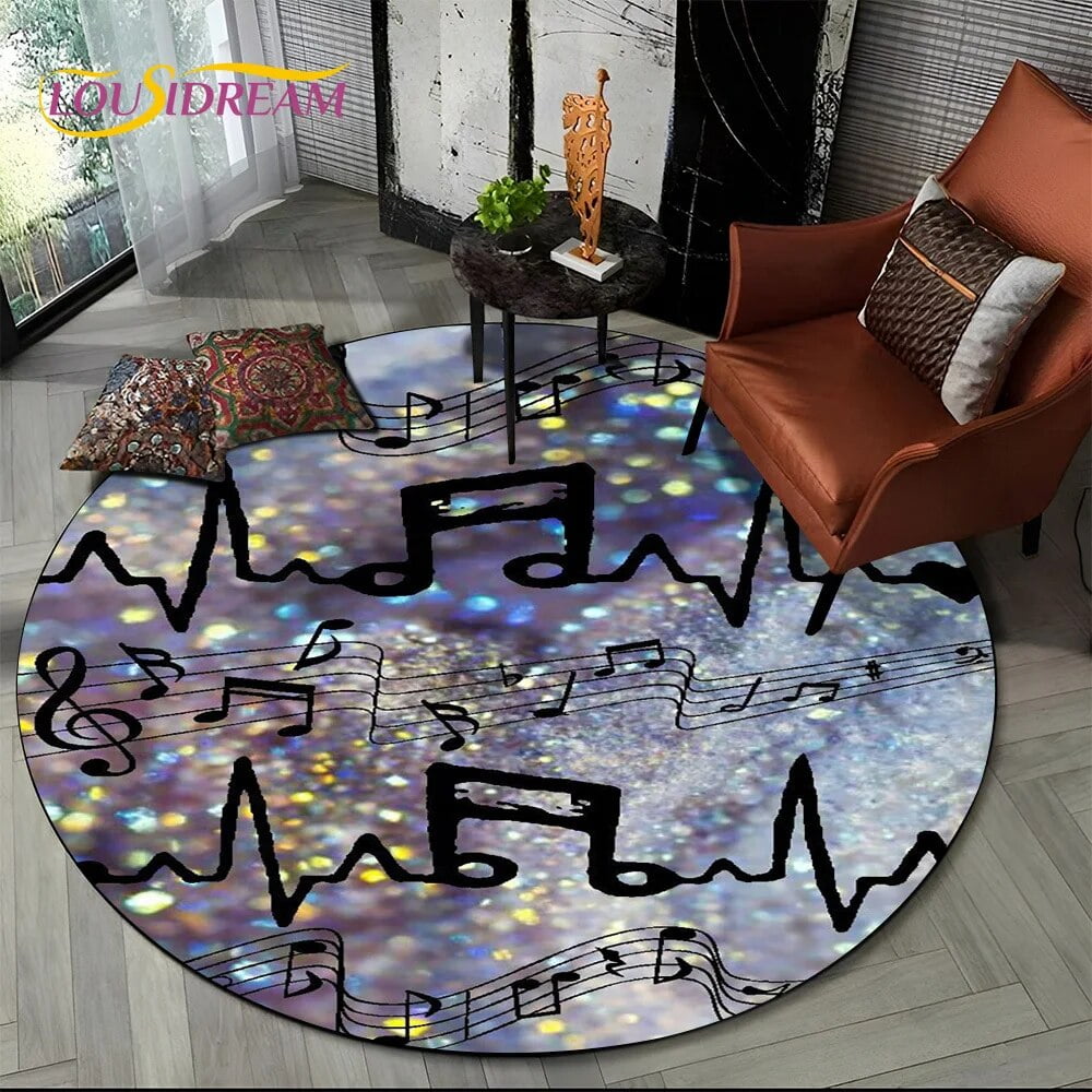 3D Musical Note Piano Art Round Carpet Rug for Living Room Bedroom ...