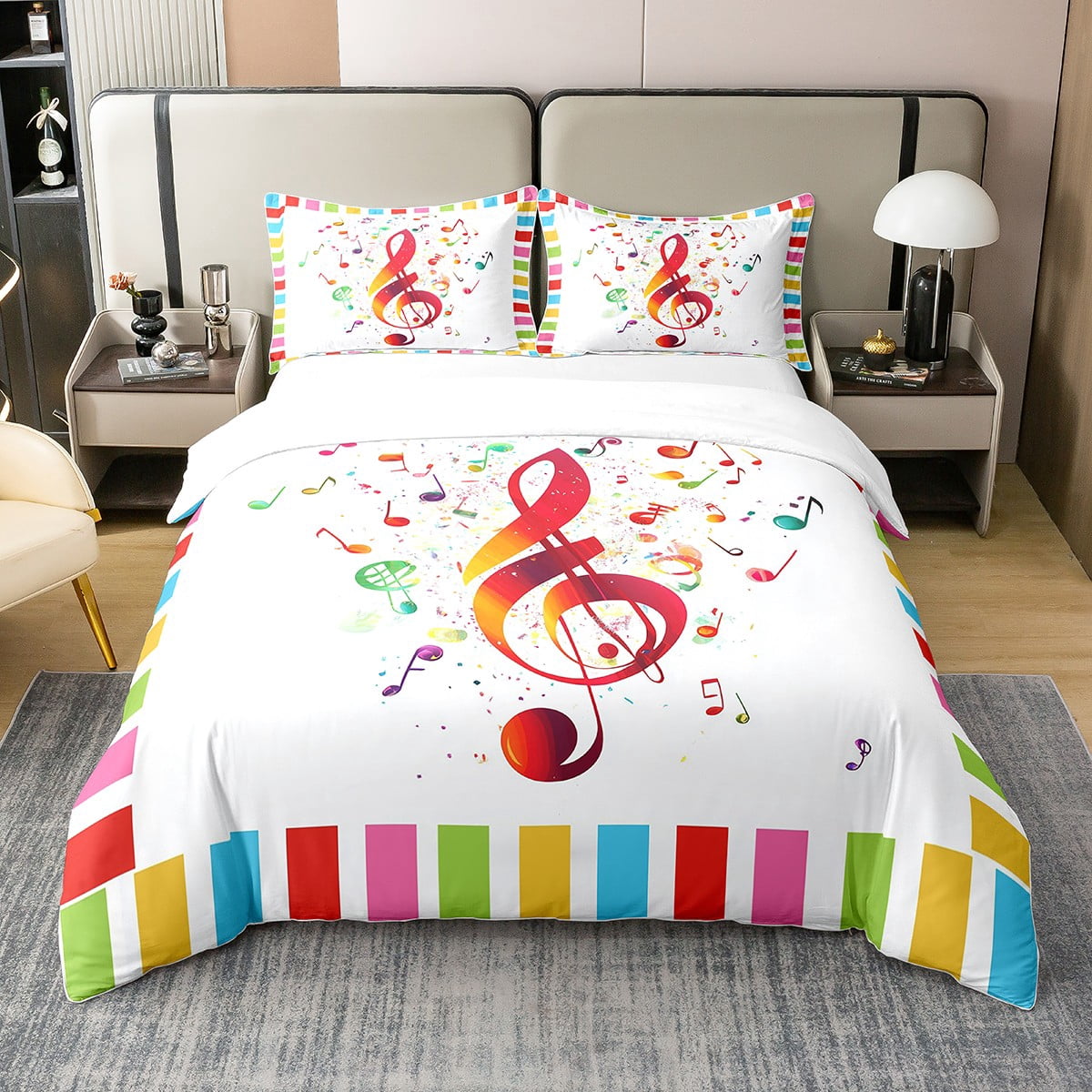 3D Musical Notes Cotton Duvet Cover Queen,Cartoon Music Themed Bedding ...