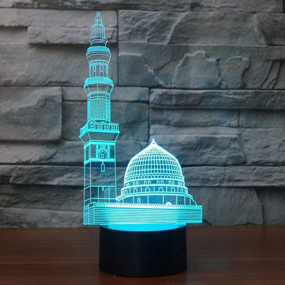 3D Muslim Castle Night Light Table Desk Optical Illusion Lamps 7 Color ...