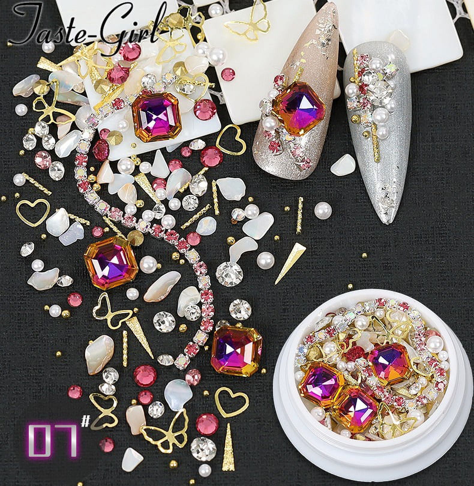 3D Nail Art Charms Rose Flower Metal Studs Nail Rhinestones Chain Shell ...