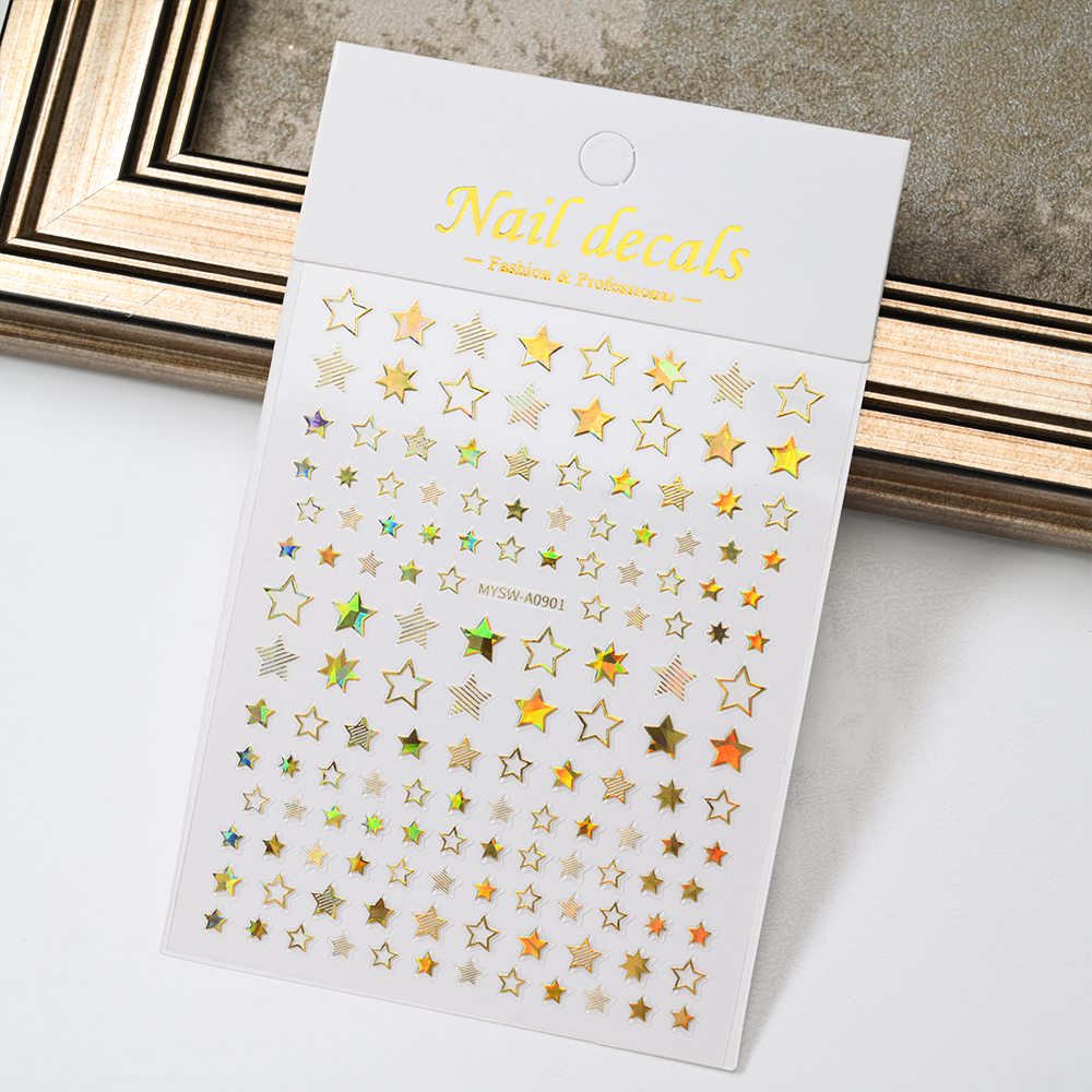 3D Nail Art Stickers, Y2K Pentagram, Laser Shiny Glitter, Black White ...