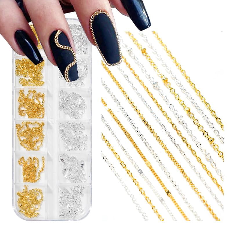 3D Nail Chains for Nail Art Gold and Silver Metal Nail Charms Metal ...