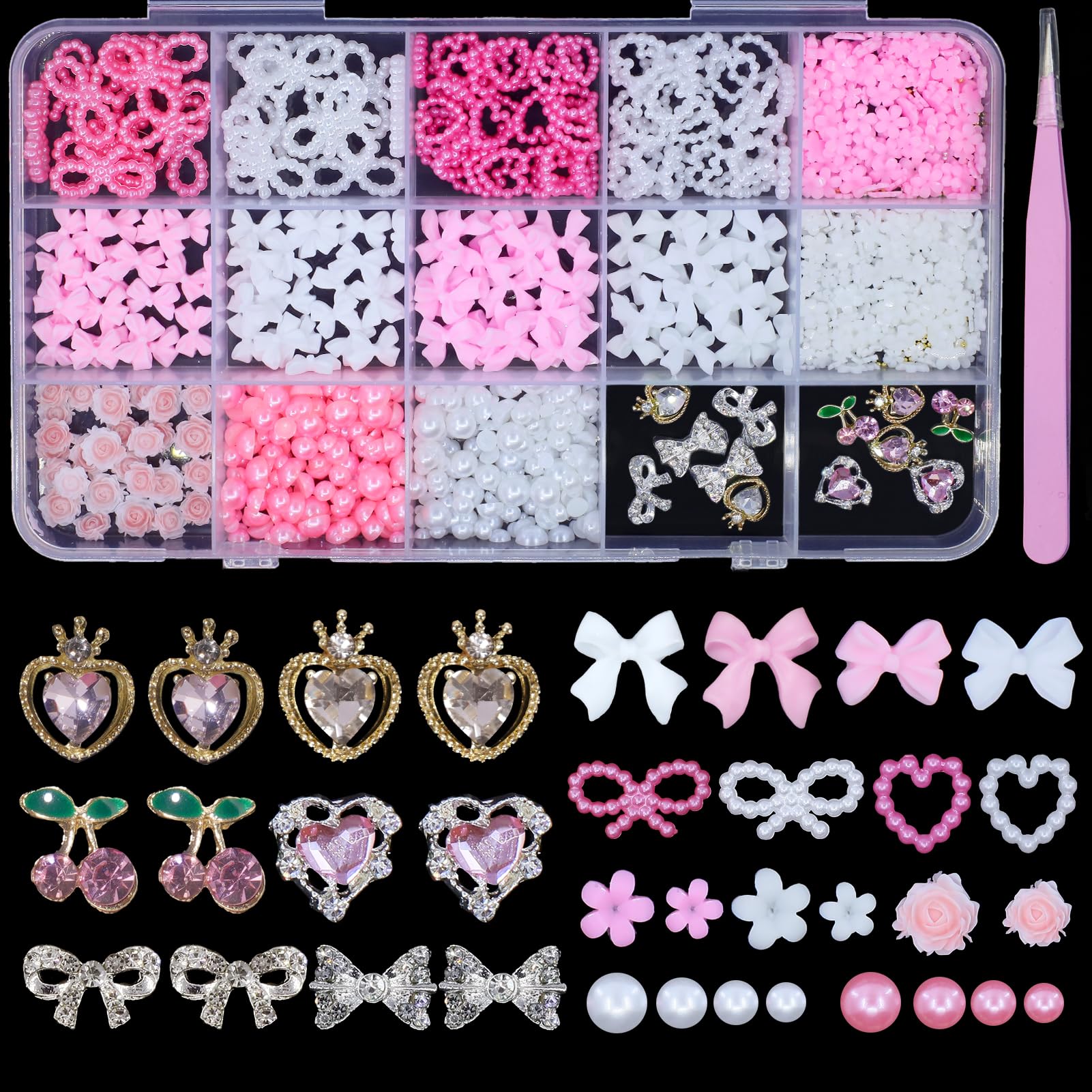 3D Nail Charms Gems, Pink Color Bows Acrylic Spring Blossom Tiny ...